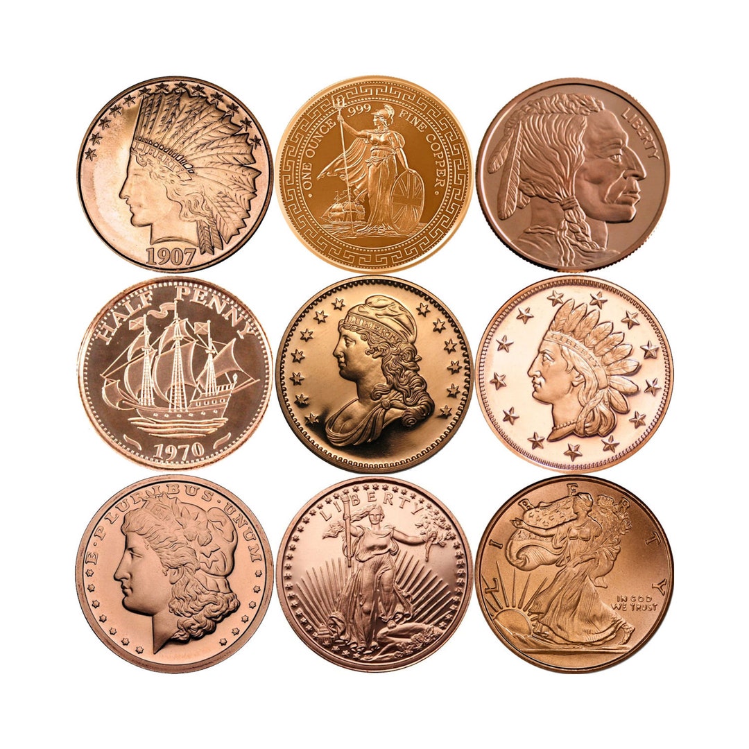 Currency Designs 1 Oz .999 Pure Copper Round Challenge Coins - 9 ...