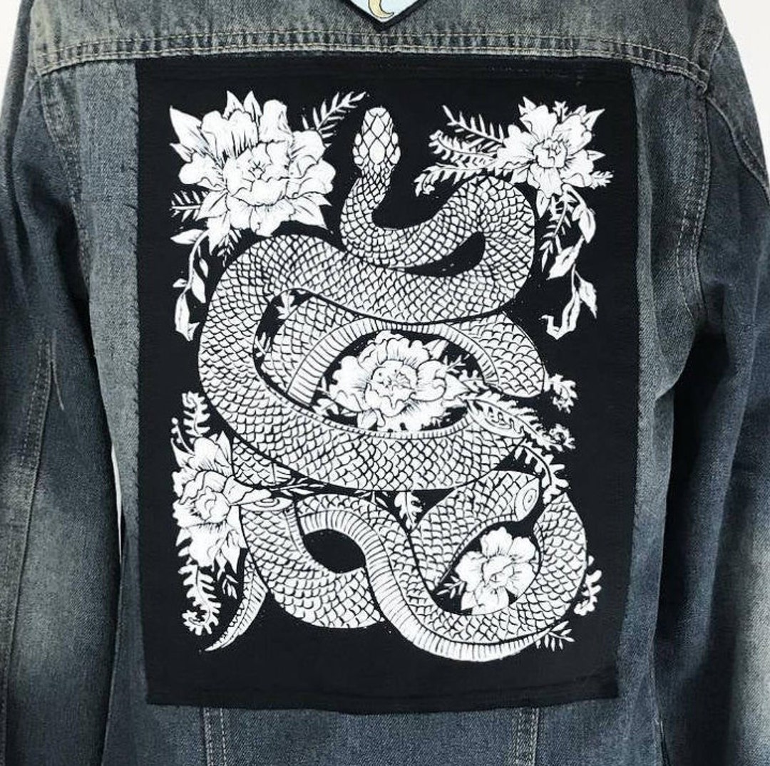 Hand Carved Snake Back Patch | Block Print Sew-on Canvas - Etsy