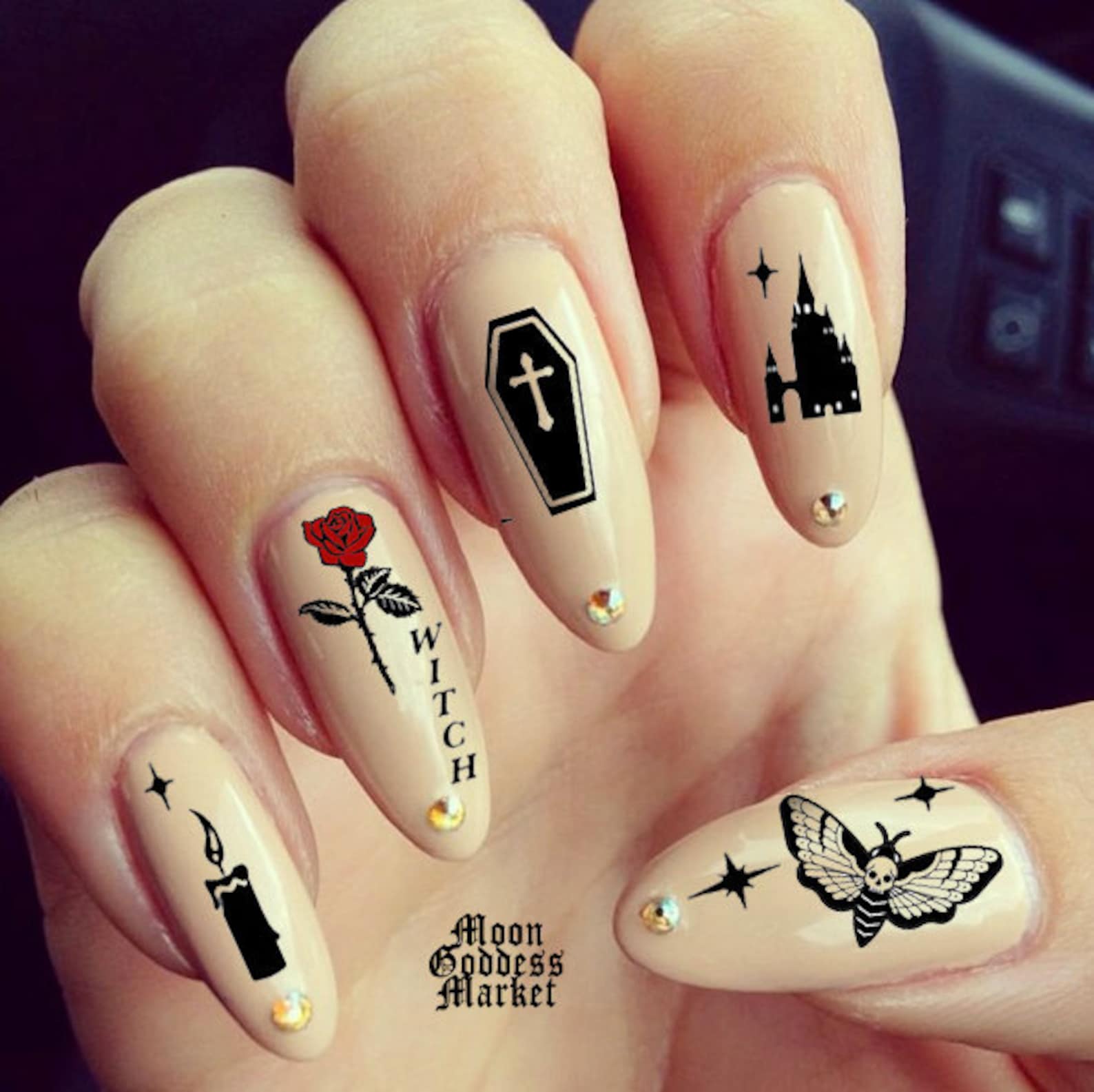 Goth Dark Pagan Witch Nail Decals Nails Death Moth Horror Castle Roses ...