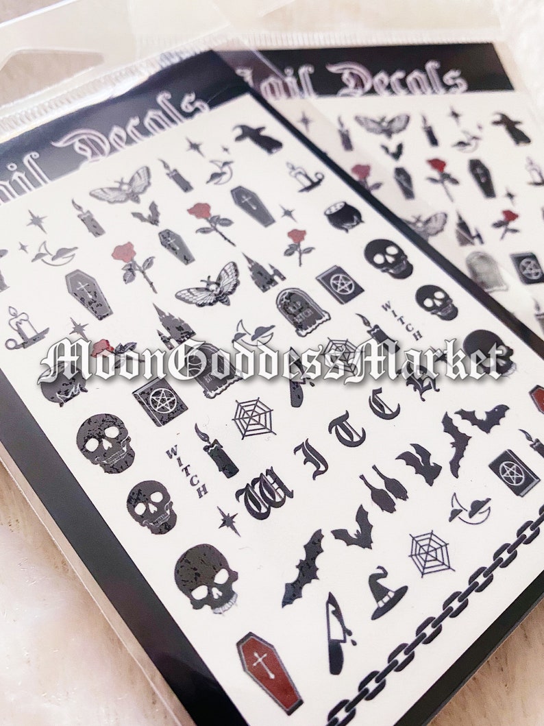 Goth Dark Pagan Witch Nail Decals Nails Death Moth Horror | Etsy