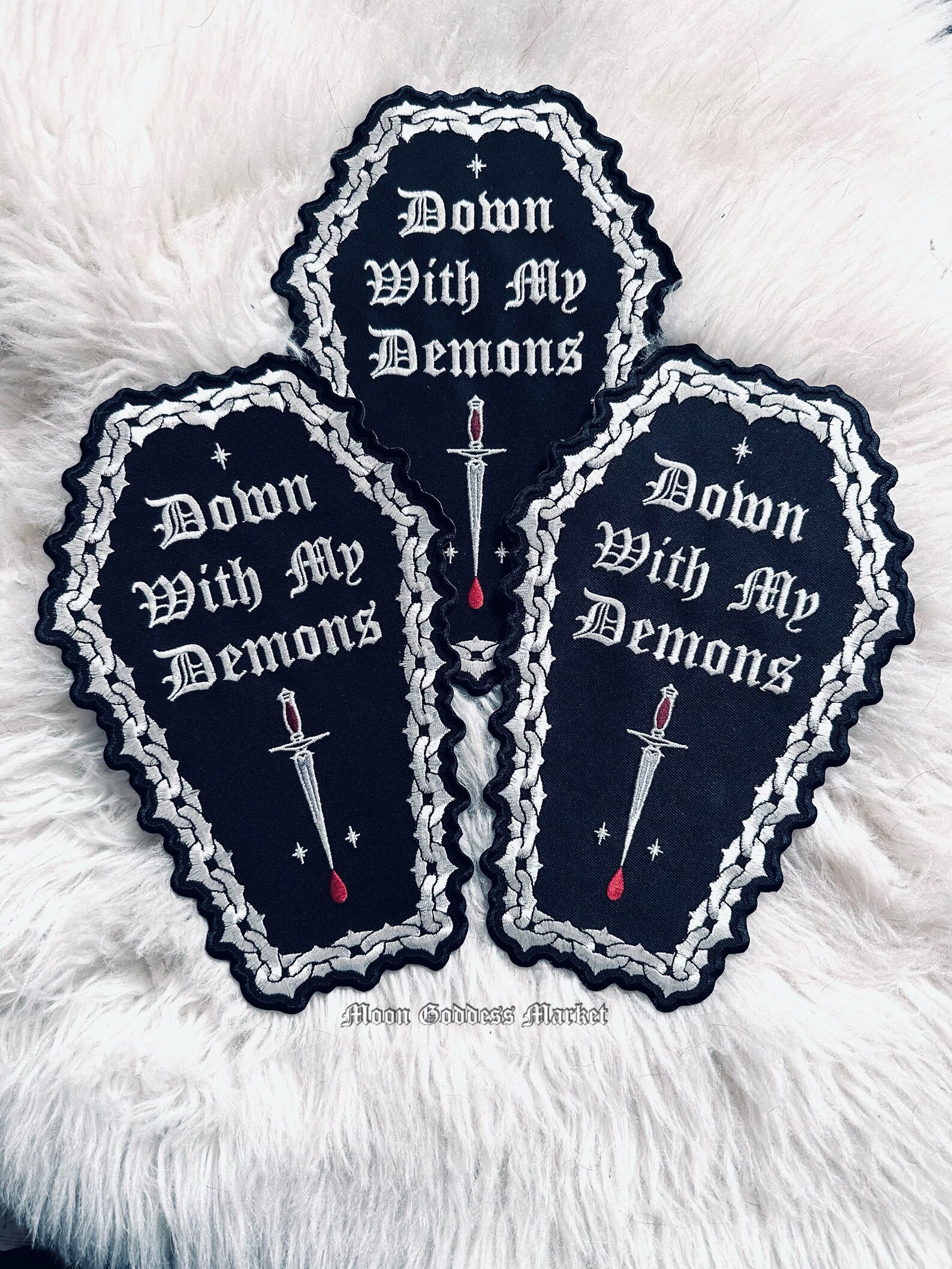 XL Down With My Demons Coffin Iron on or Sew on Embroidered - Etsy