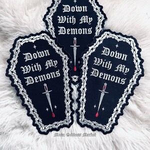 XL Down With My Demons Coffin Iron on or Sew on Embroidered Iron on ...