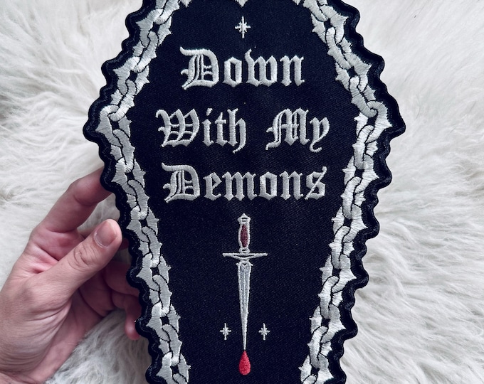 XL Down With My Demons Coffin Iron on or Sew on Embroidered Iron on ...