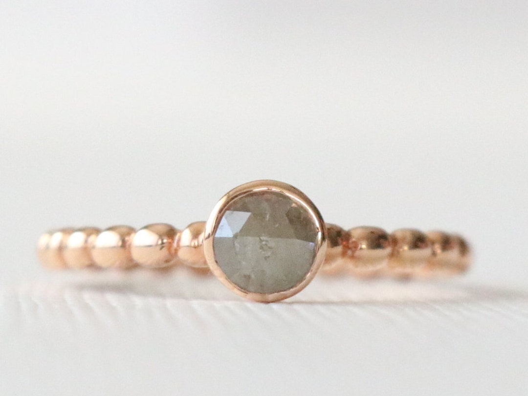 Silver Gray Rose Cut Diamond Beaded Ring, Stacking Ring, Rose Cut ...