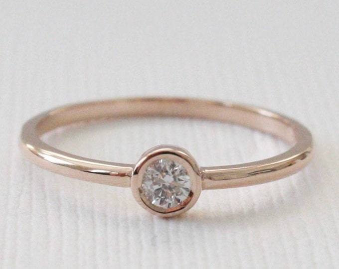 Everyday Diamond Bezel Ring, Dainty Minimalist Stacking Diamond Ring in ...