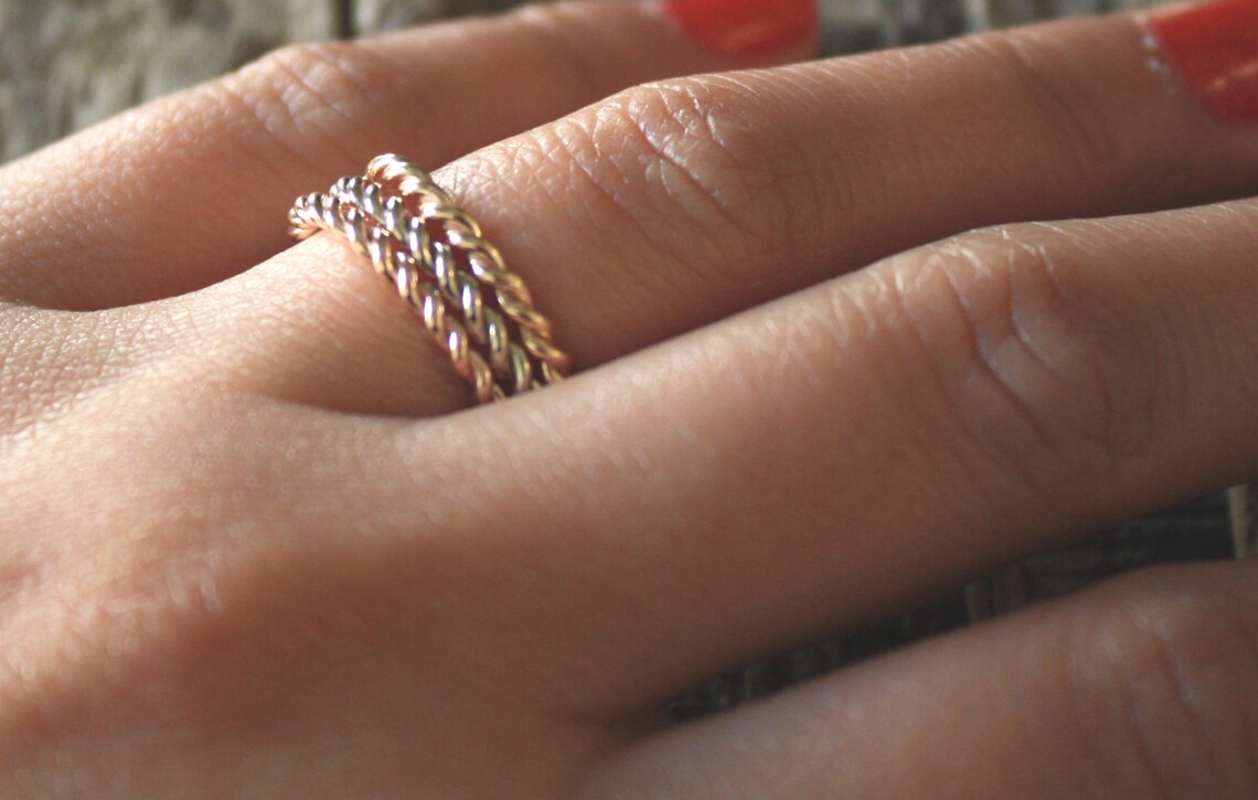 Set of 3 Twist Infinity Stacking Rings in 14K Rose White and | Etsy