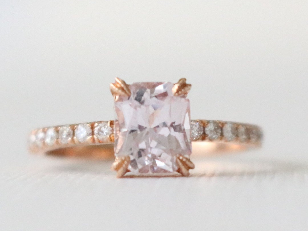 Solitaire Radiant Cut Peach Pink Sapphire Diamond Half Eternity ...