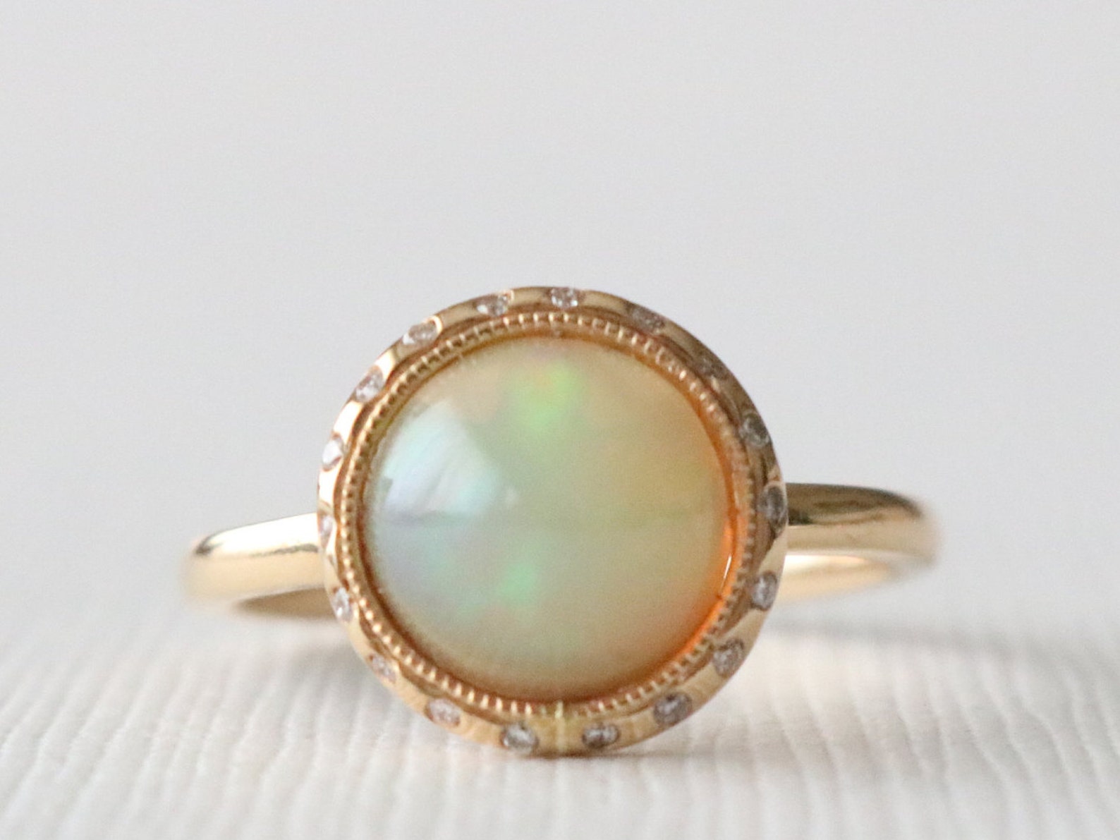 Australian Fiery Opal Diamond Bezel Ring Opal Engagement | Etsy