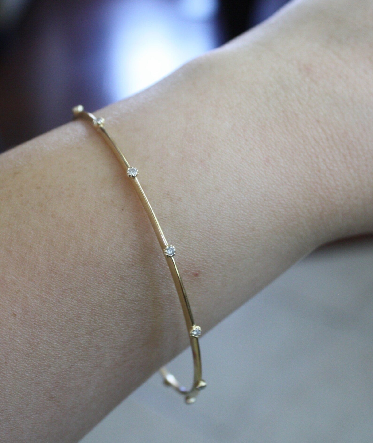 Champagne Diamond Bangle Bracelet Stacking Bangle Bracelet - Etsy