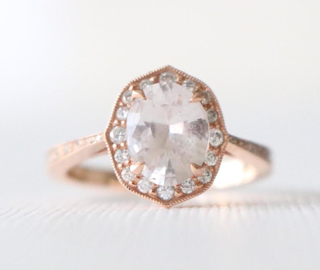 GIA Certified 1.72 Cts. Oval Light Peach Pink Sapphire Diamond Halo ...