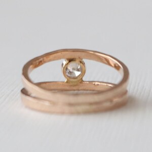 Unique Hammered Split Shank Bezel Diamond Ring in 14K Rose - Etsy