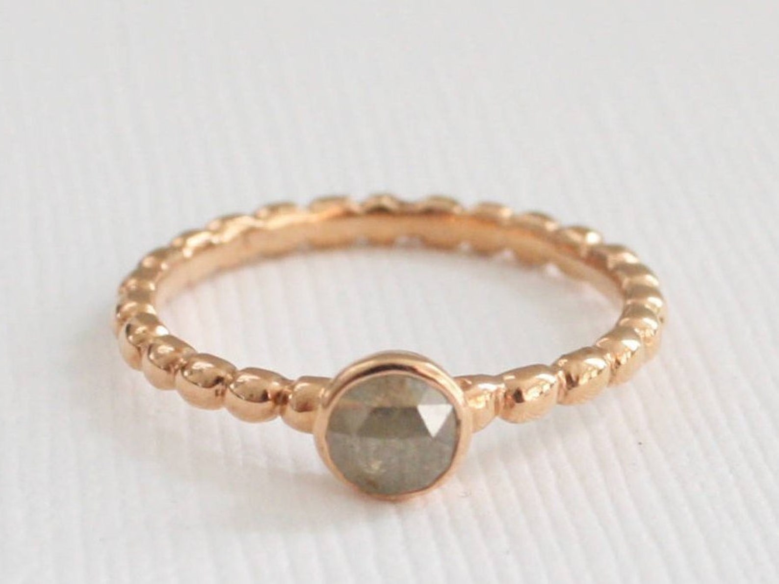 Silver Gray Rose Cut Diamond Beaded Ring Stacking Ring Rose - Etsy