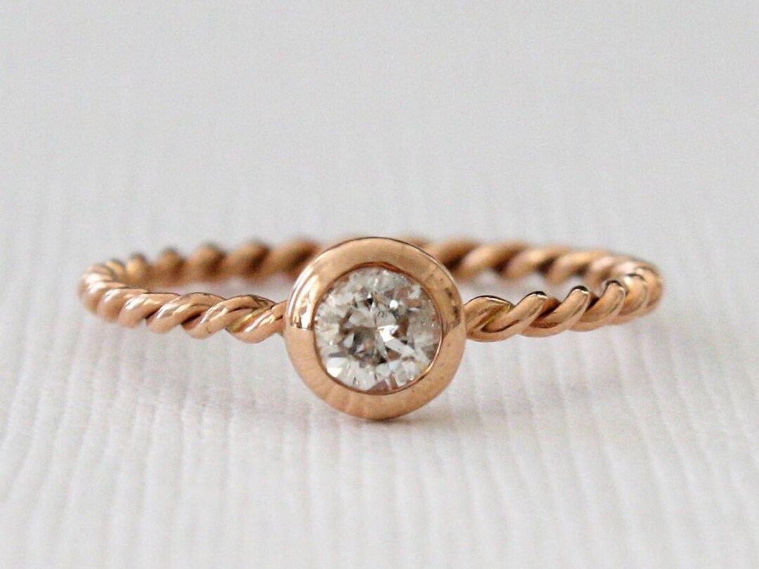 On Sale in Size 6 Solitaire Diamond Bezel Set Stacking Twist Ring ...