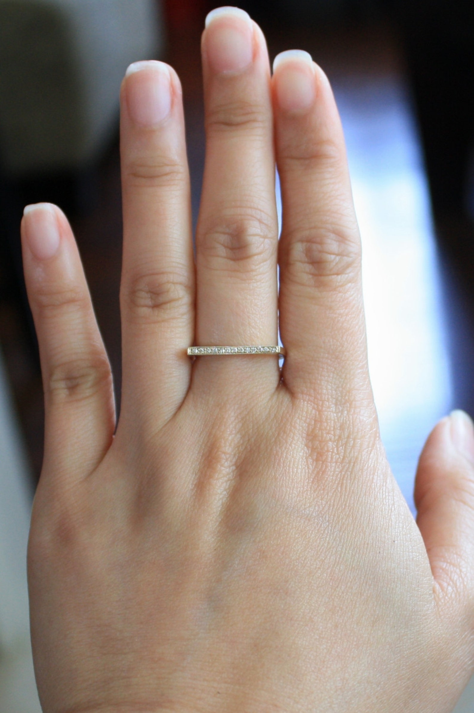 Tri-color Bar Milgrained Diamond Ring in 14K Gold - Etsy