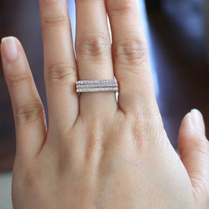 Tri-color Bar Milgrained Diamond Ring in 14K Gold - Etsy