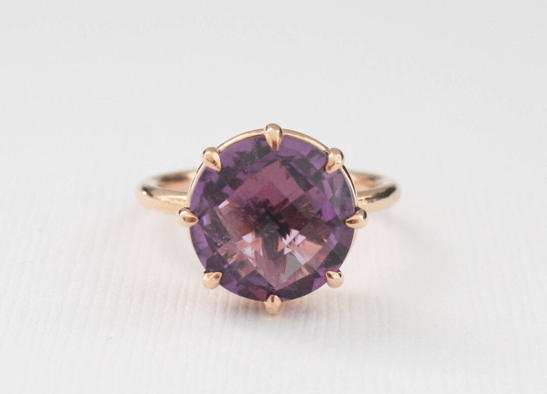 Rose Cut Round Amethyst Solitaire Ring Purple Gemstone - Etsy
