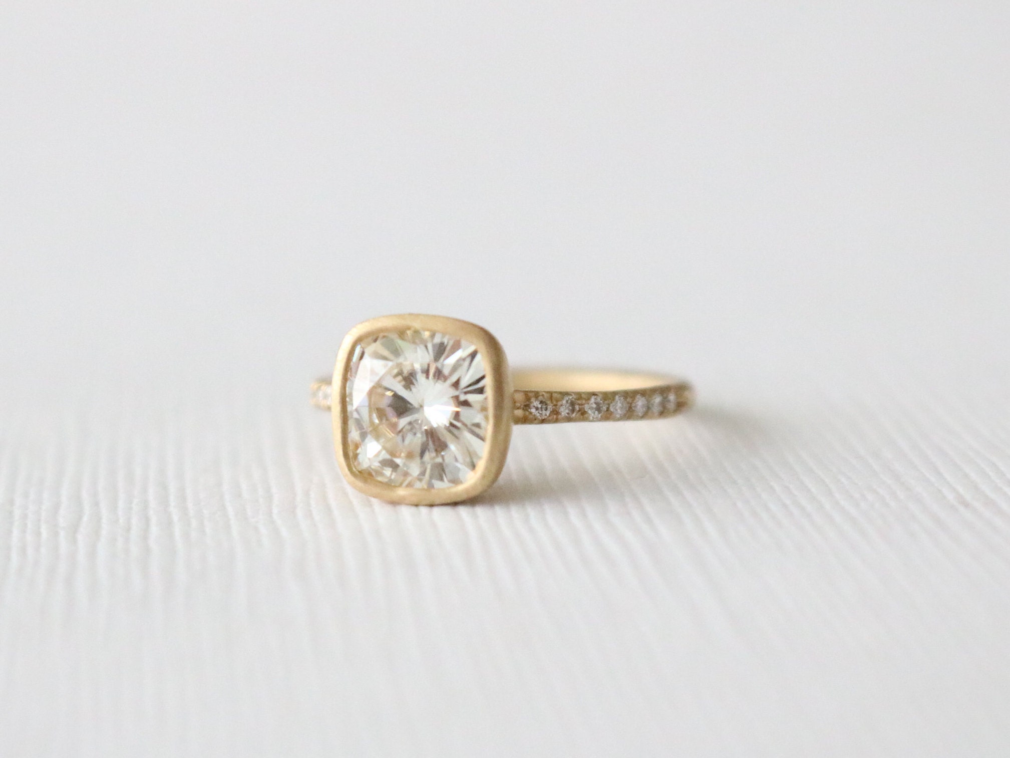 Cushion Forever Brilliant Moissanite Bezel Diamond Ring | Etsy