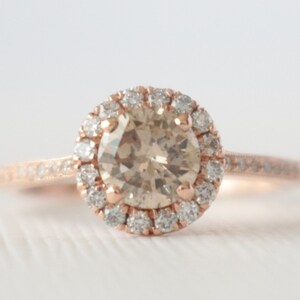 Round Champagne Diamond Halo Ring, Diamond Engagement Ring, Diamond ...