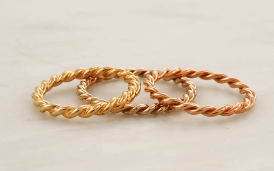 Set of 3 Twist Infinity Stacking Rings in 14K Rose White and | Etsy