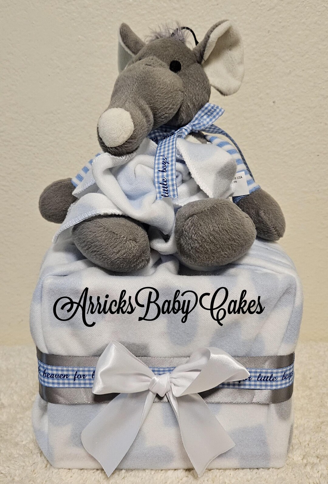 Blue Hearts Baby Boy Diaper Gift Set, Plush Animal & Bodysuit - Etsy