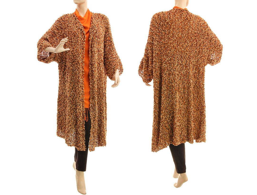Hand Knitted Plus Size Sweater Coat, Oversized Sweater Coat, Brown ...