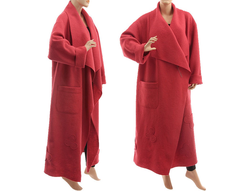 Red maxi coat from boiled felted wool, plus size long red coat duster ...
