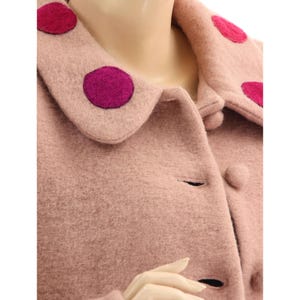Fall Winter Boiled Wool Coat in Powder Pink, Warm Wool Coat With Polka ...