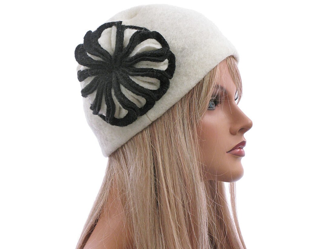 White Black Womens Winter Hat, off White Ecru Wool Hat, Gift for Her ...