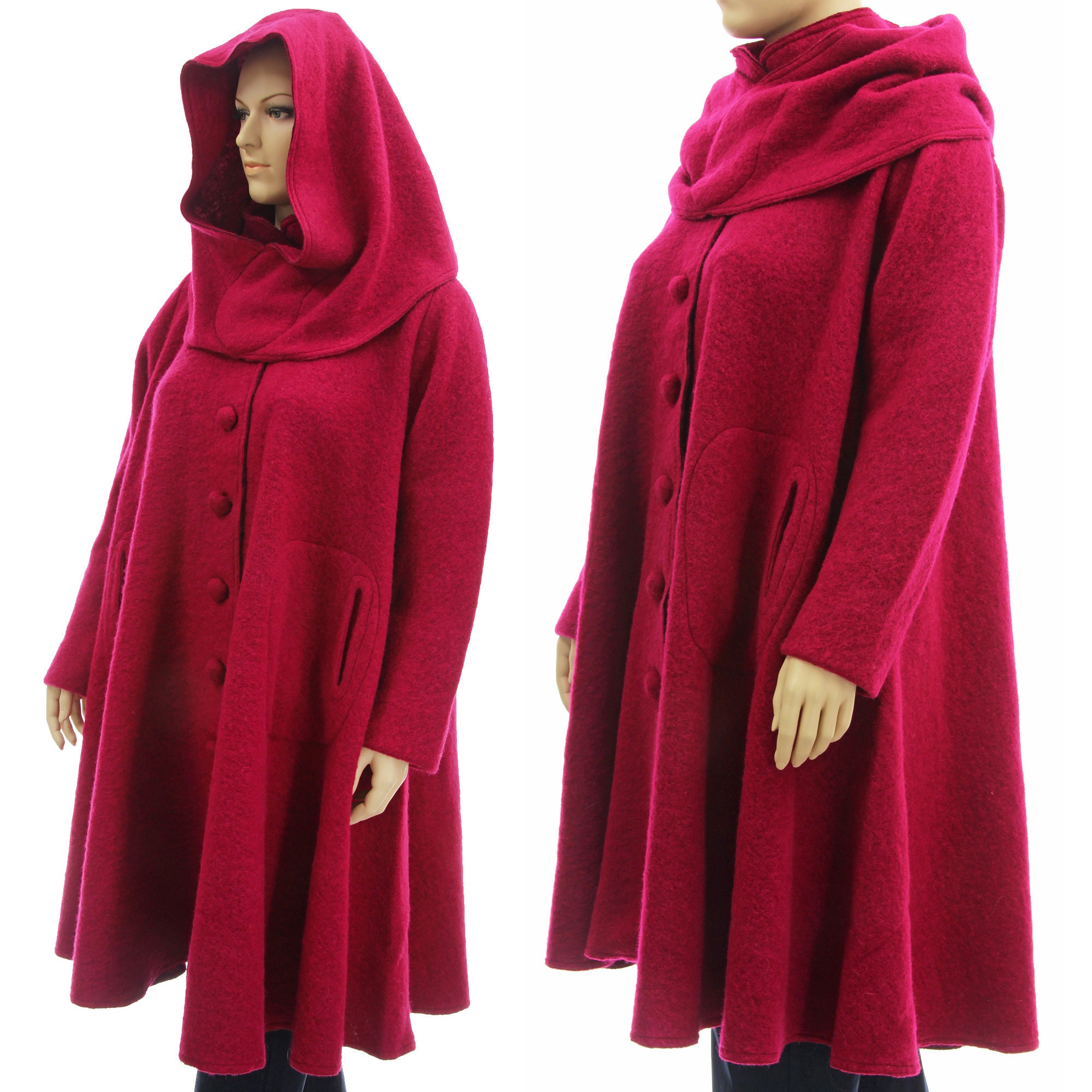 Magenta Wool Swing Coat, Fall Winter Purple Pink Coat With Separate ...