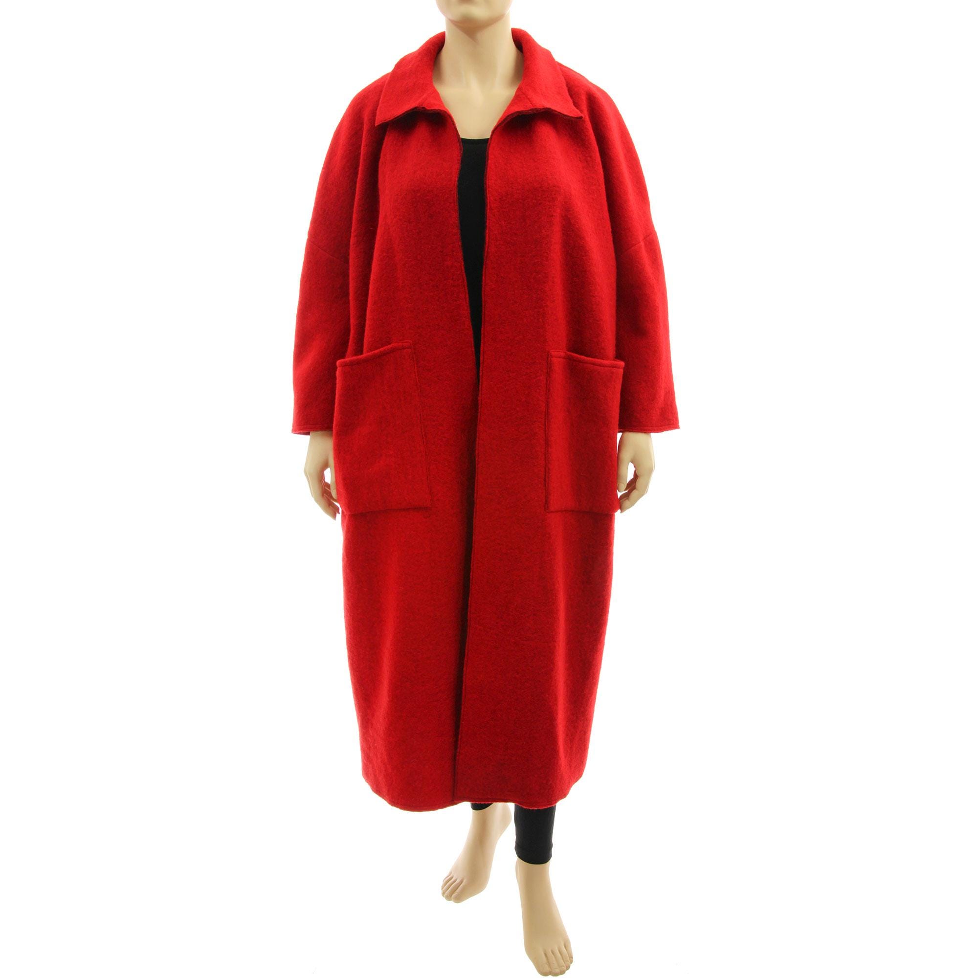 Maxi Plus Size Red Wool Coat Duster, Fall Winter Spring Long Boiled ...