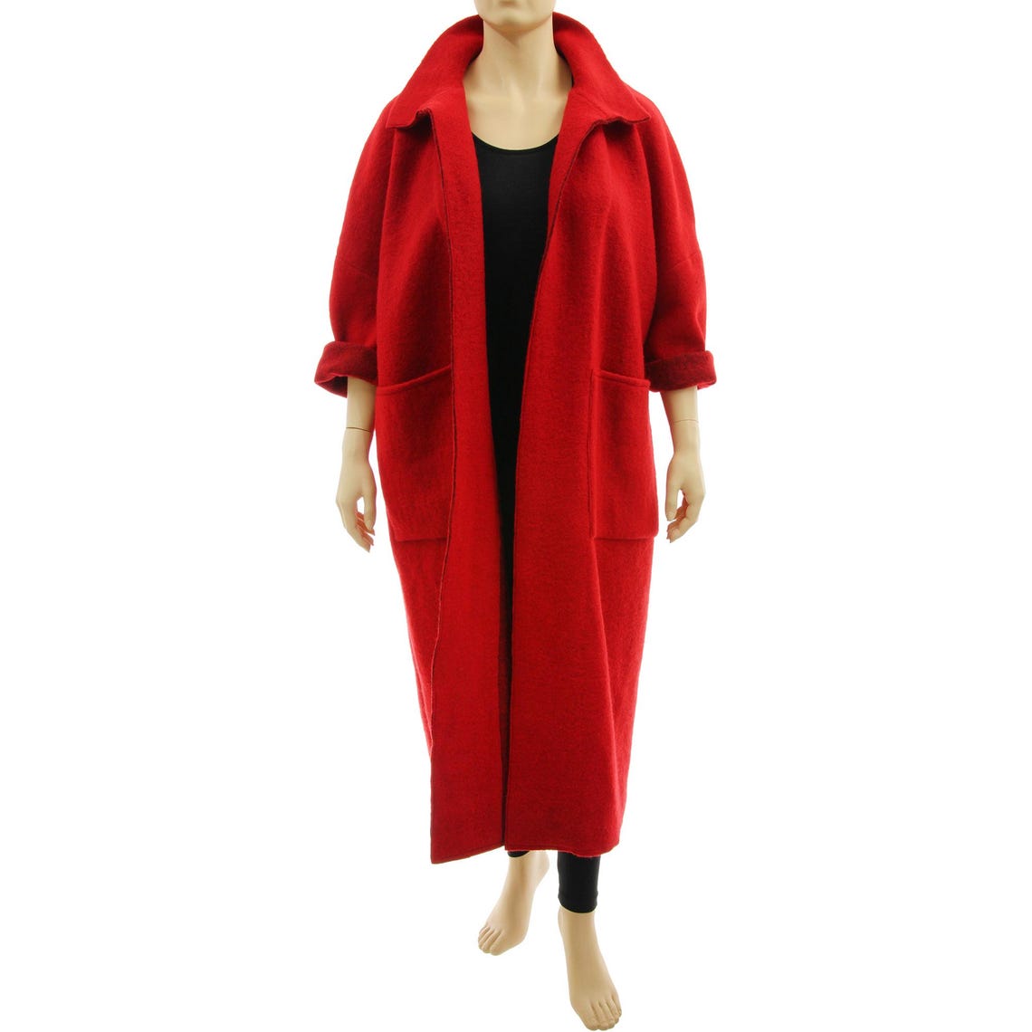 Maxi Plus Size Red Wool Coat Duster, Fall Winter Spring Long Boiled ...