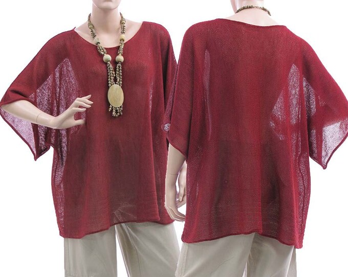 Knitted Sweater, Overlay Top in Red Lagenlook Women Plus Sizes Large ...