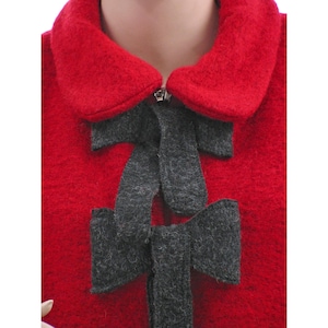 Red Rockabilly Wool Coat With Gray Bows, Red Fall Winter Boiled Wool ...