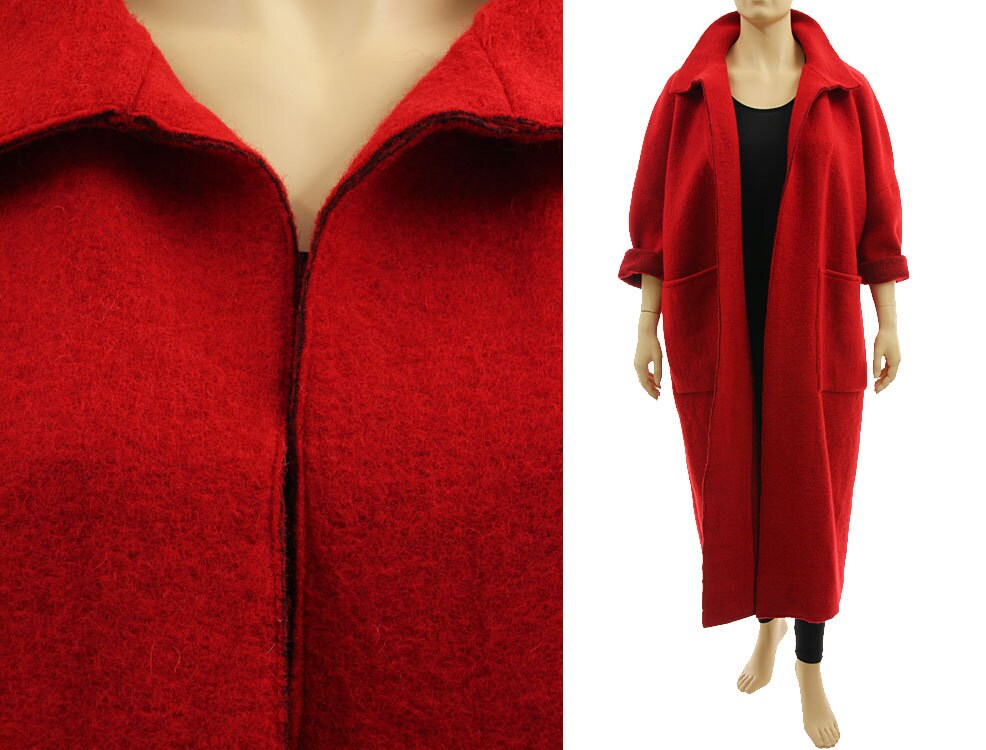 Maxi Plus Size Red Wool Coat Duster, Fall Winter Spring Long Boiled ...