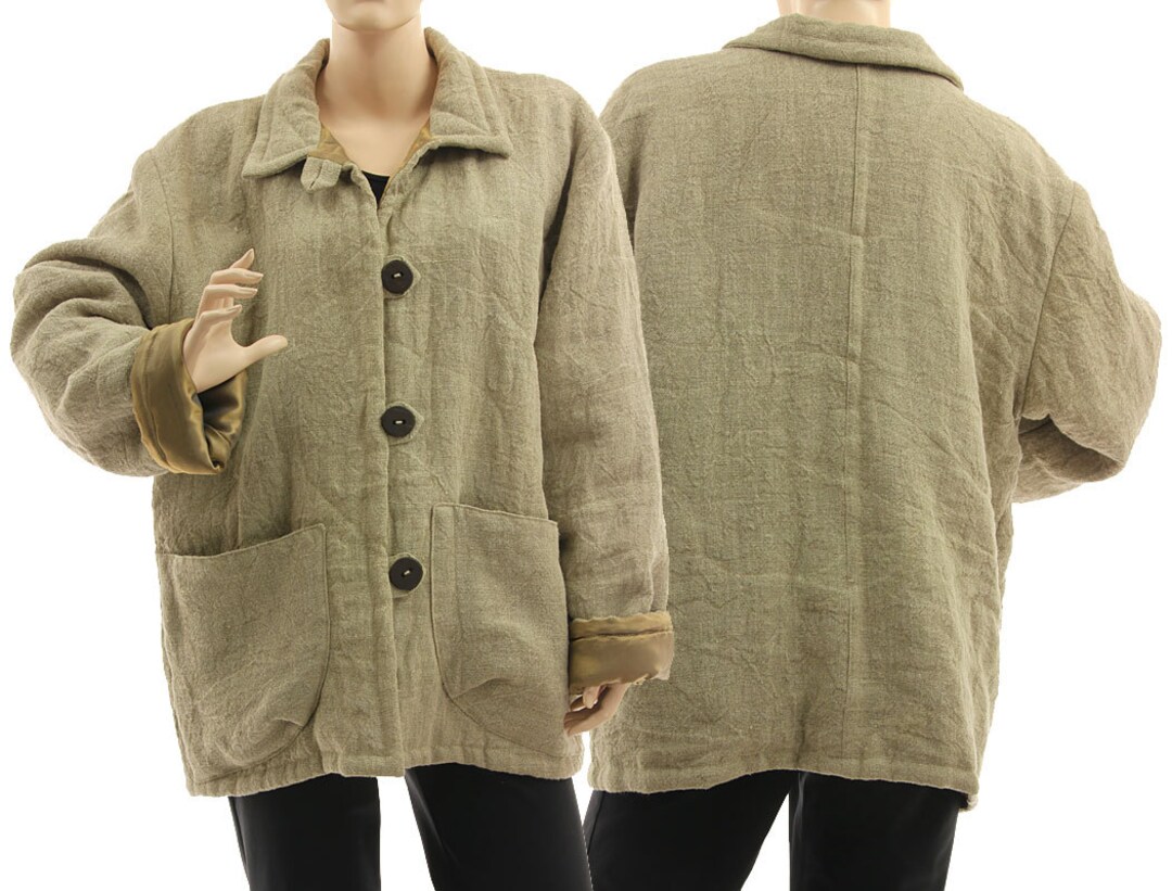 Plus Size Linen Jacket Jacket in Natural Beige Warm Lined - Etsy