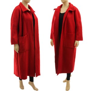 Maxi Plus Size Red Wool Coat Duster, Fall Winter Spring Long Boiled ...