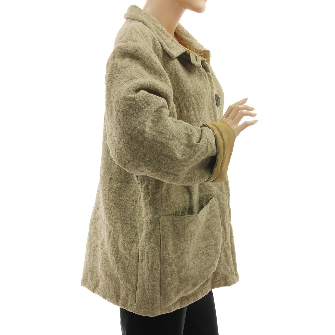 Plus Size Linen Jacket, Jacket in Natural Beige, Warm Lined Linen ...