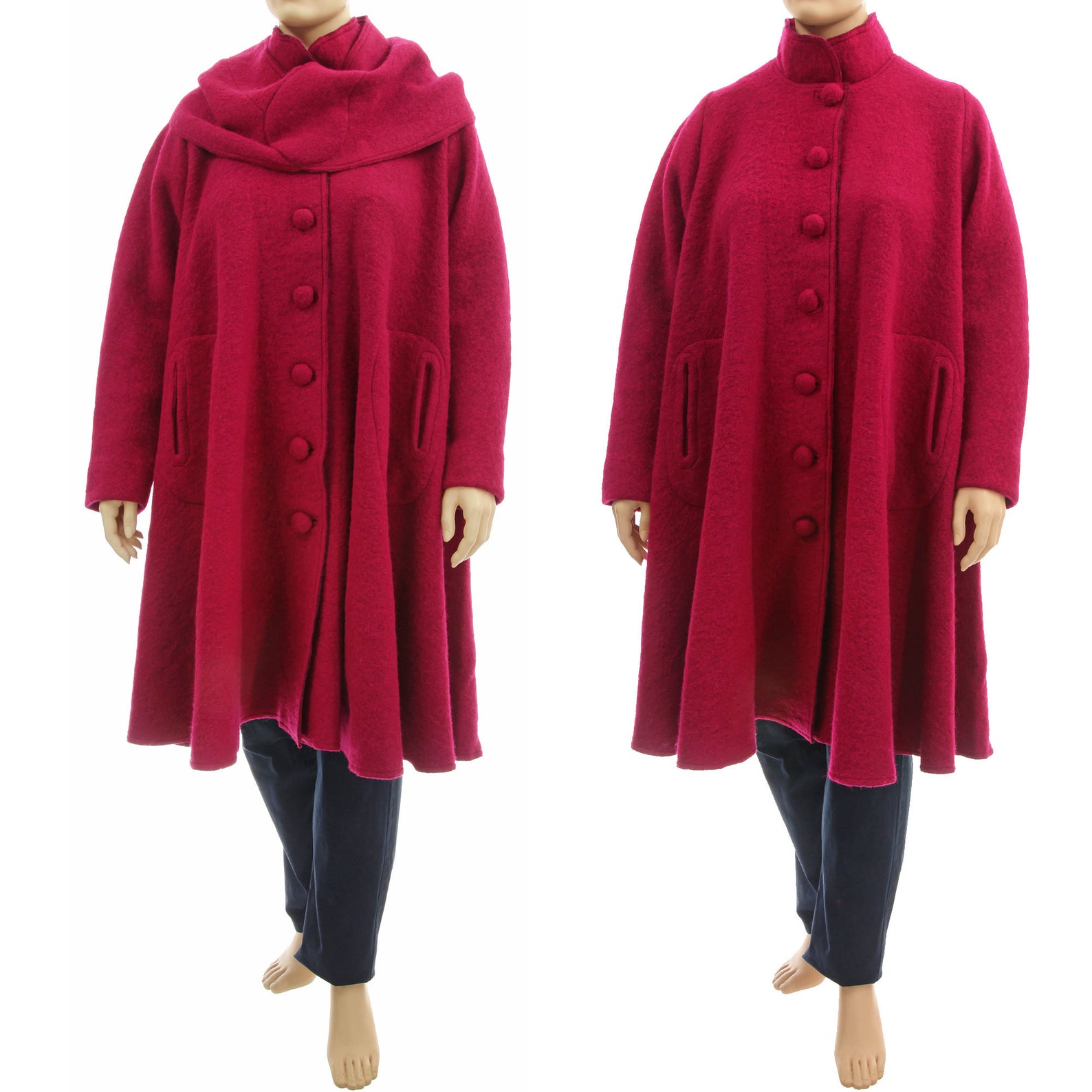 Magenta Wool Swing Coat, Fall Winter Purple Pink Coat With Separate ...