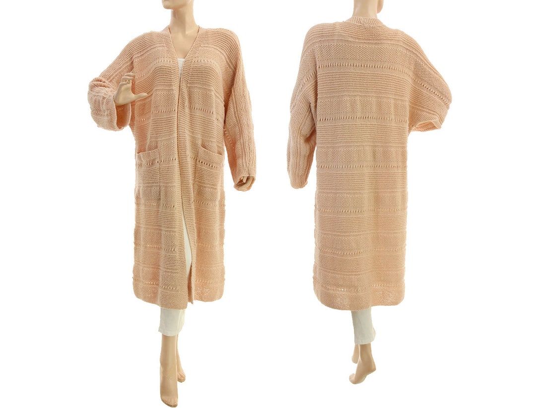 Hand Knitted Wool Sweater Coat in Peach, Plus Size Soft Alpaca Merino ...