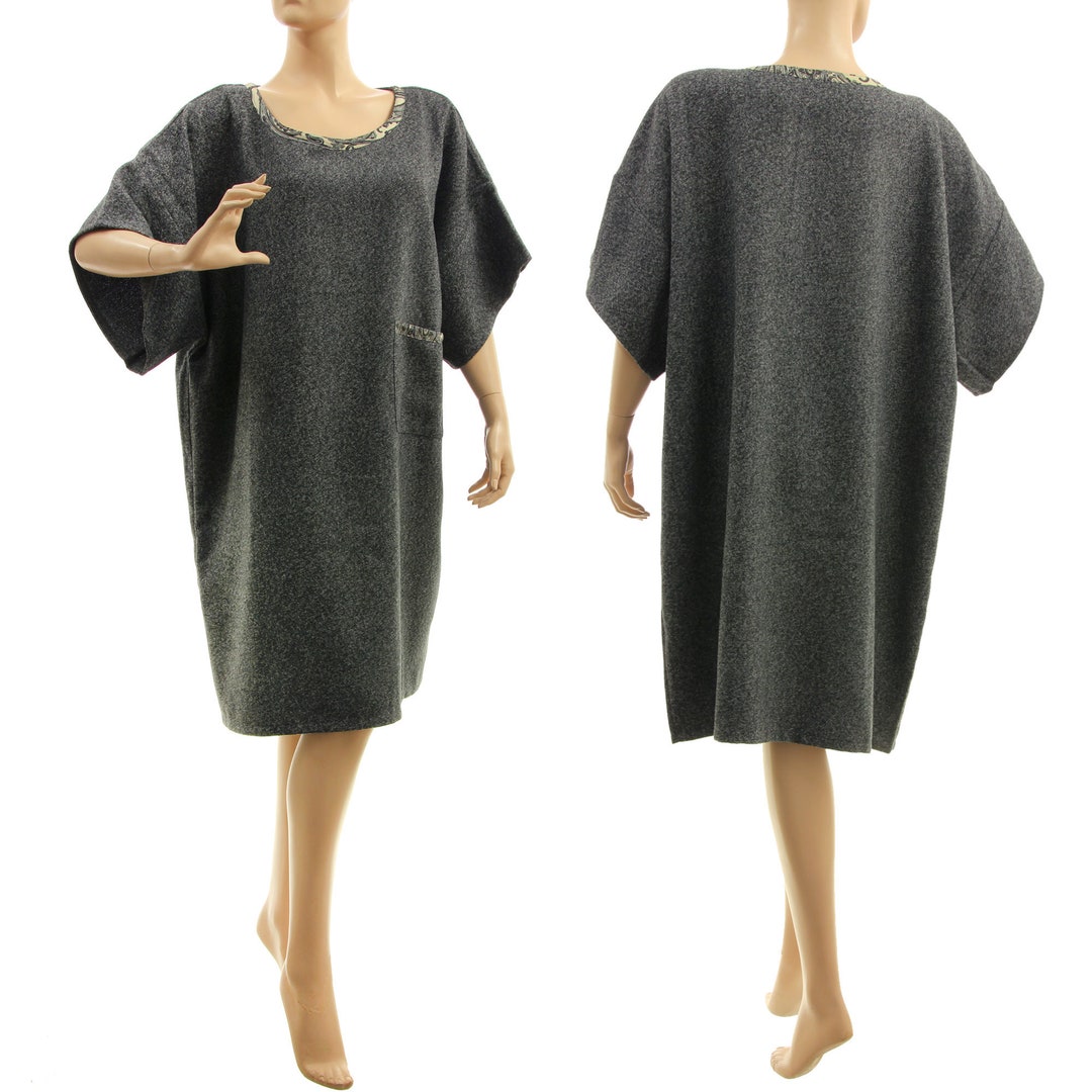 Oversized Grey Dress Tunic in Grey, Wool Silk Mix Grey Tunic Dress ...