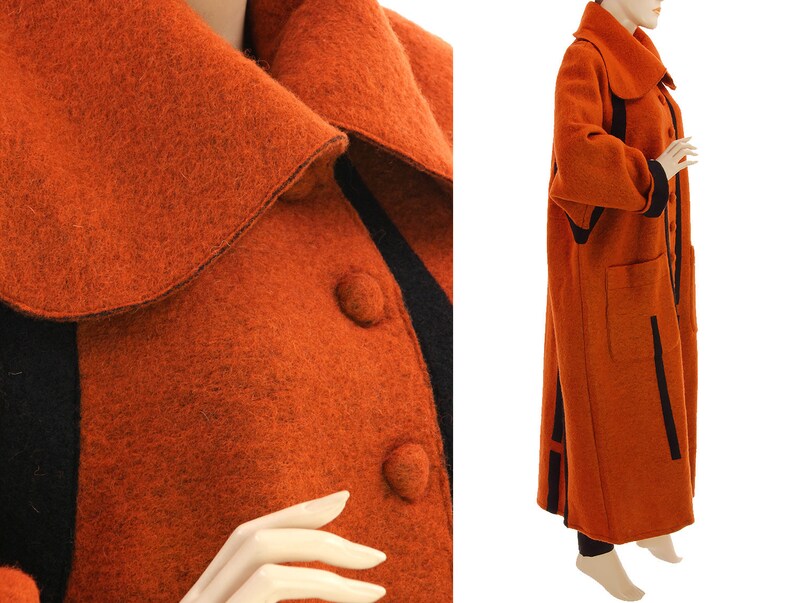 Fall Winter Maxi Wool Coat in Rust Black, Plus Size Boiled Wool Coat ...