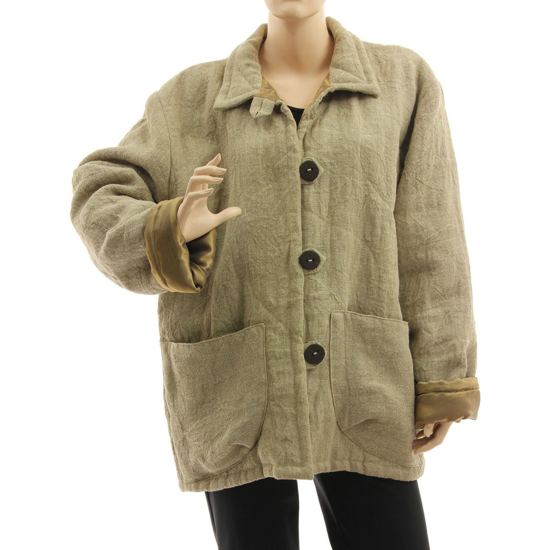 Plus Size Linen Jacket, Jacket in Natural Beige, Warm Lined Linen ...