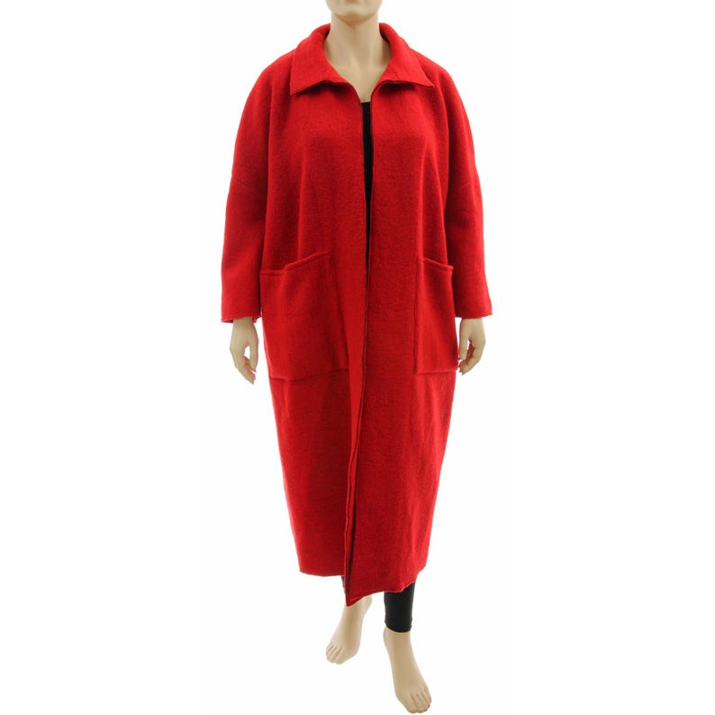 Maxi Plus Size Red Wool Coat Duster, Fall Winter Spring Long Boiled ...