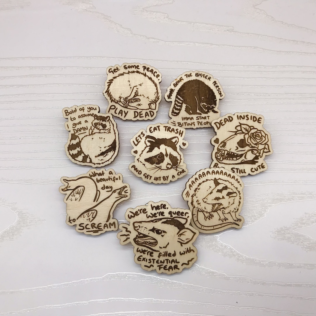 Trash Animal Meme Pin Set, Laser Engraved Birch Plywood - Etsy