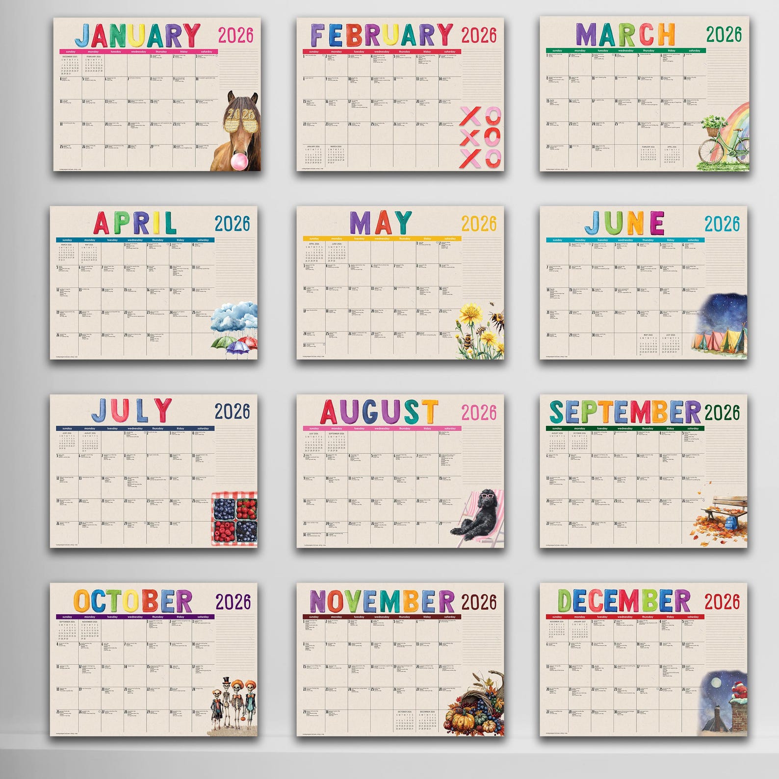 2026 XL Wall Calendar: Unbound Poster, Fun Artwork (23x17) - Etsy