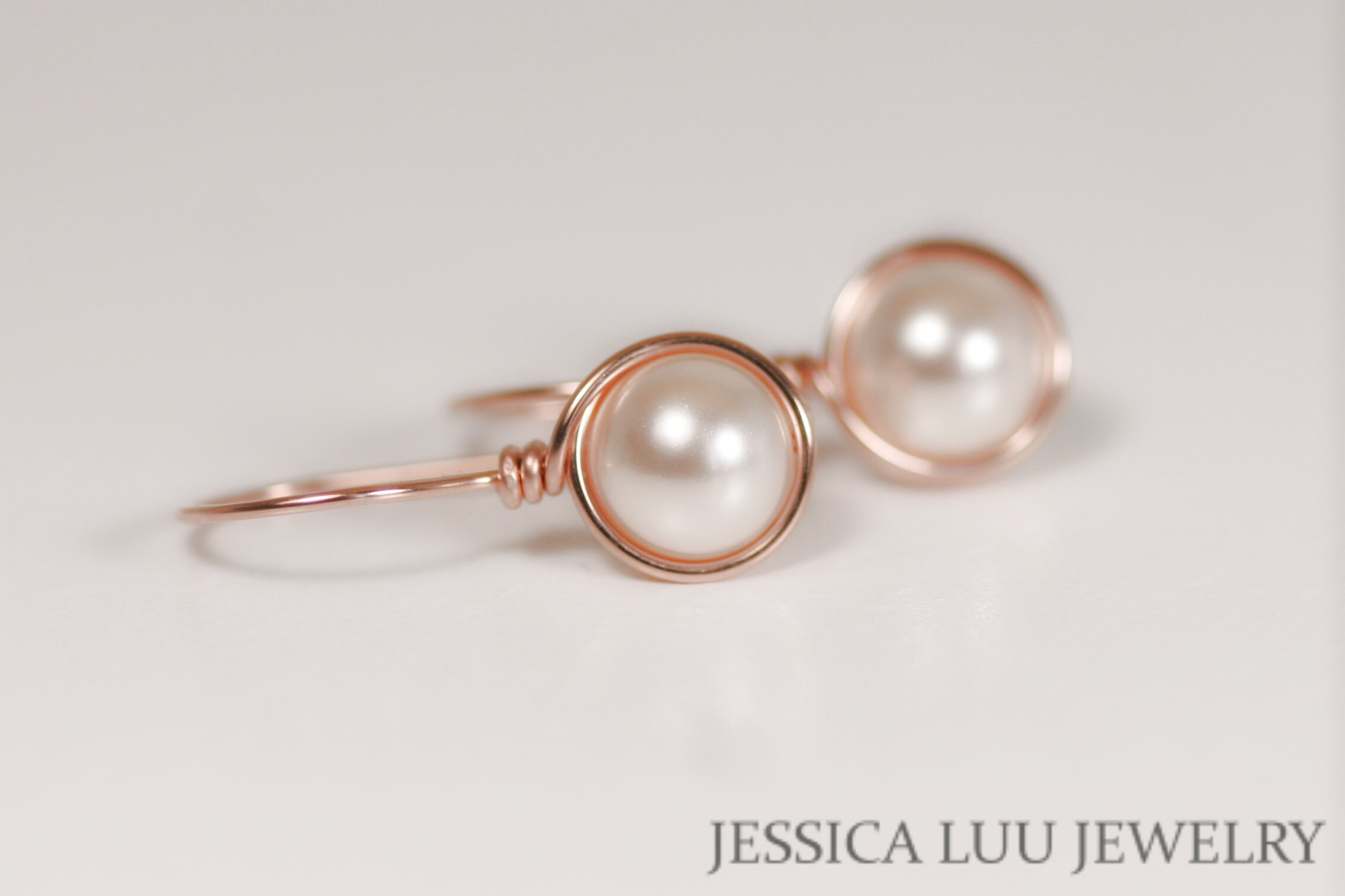 Rose Gold Earrings Wire Wrapped Jewelry Pearl Drop Earrings | Etsy