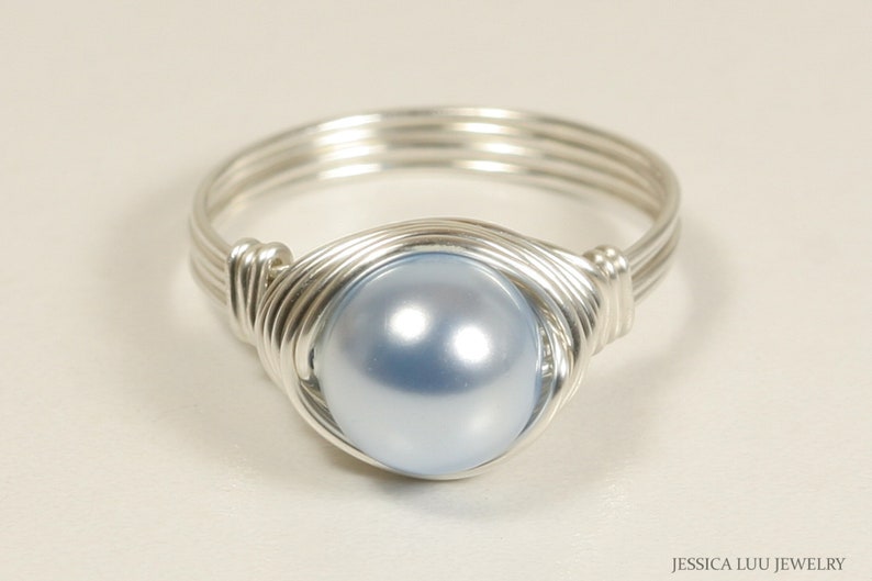 Light Blue Pearl Ring Wire Wrapped Jewelry Handmade Sterling - Etsy