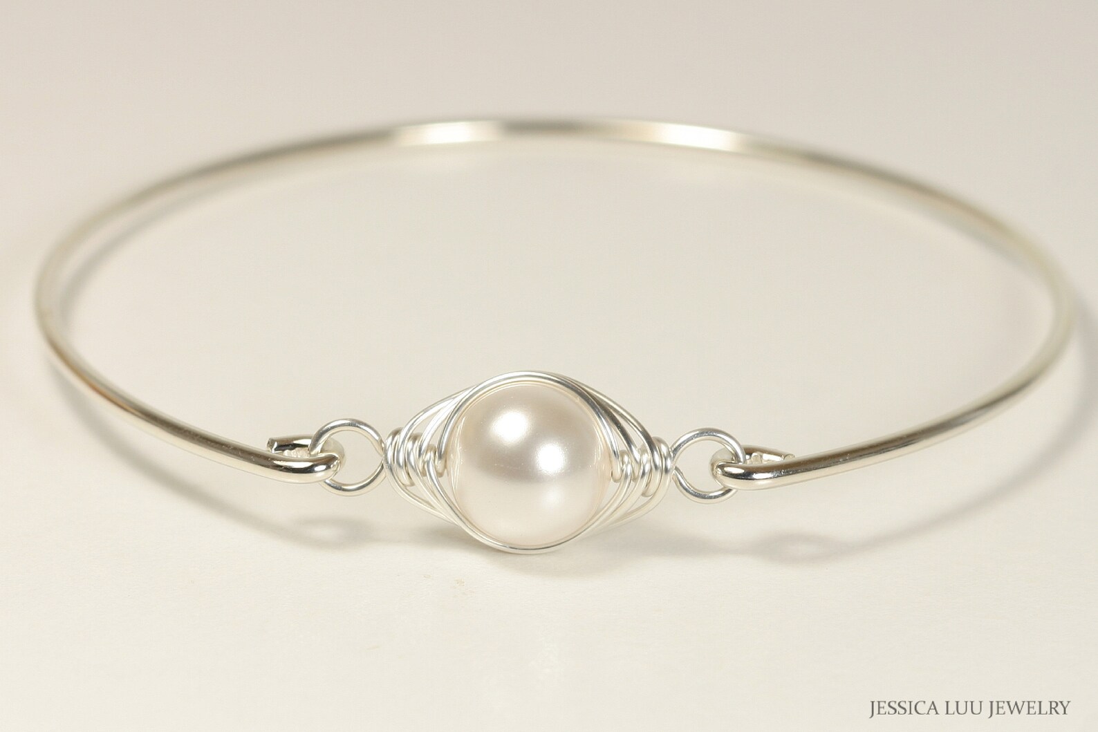 White Pearl Bangle Bracelet Wire Wrapped Jewelry Handmade - Etsy