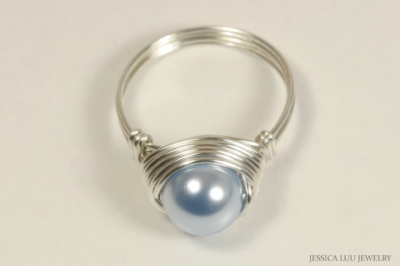 Light Blue Pearl Ring Wire Wrapped Jewelry Handmade Sterling | Etsy