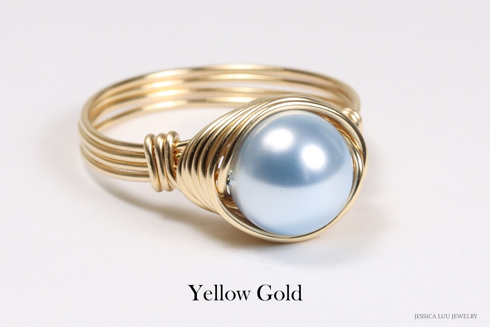 Light Blue Pearl Ring Wire Wrapped Jewelry Handmade Sterling | Etsy